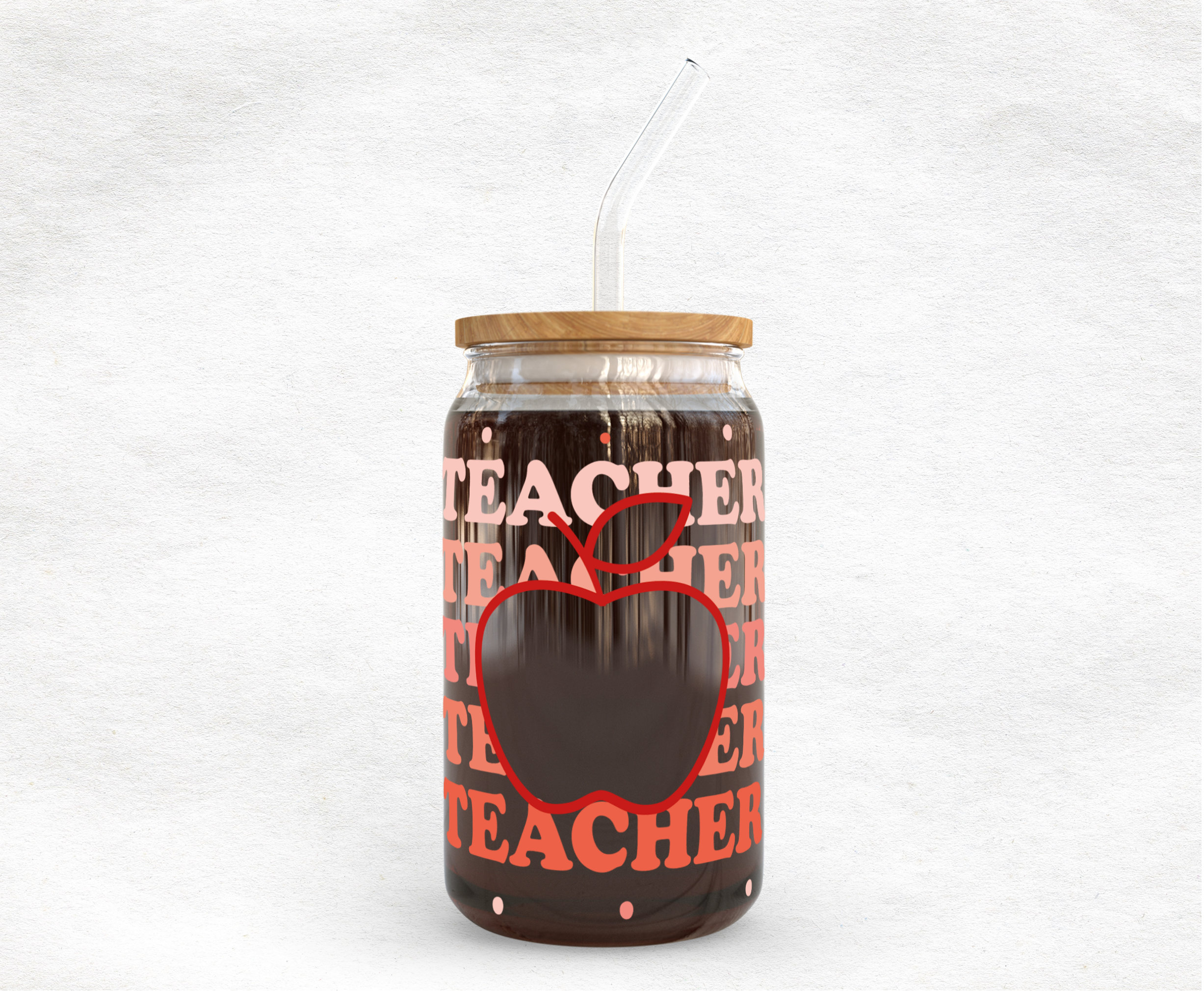 Teacher 16oz Glass Can Wrap Teacher and Apple Libbey Glass Cup Svg ...