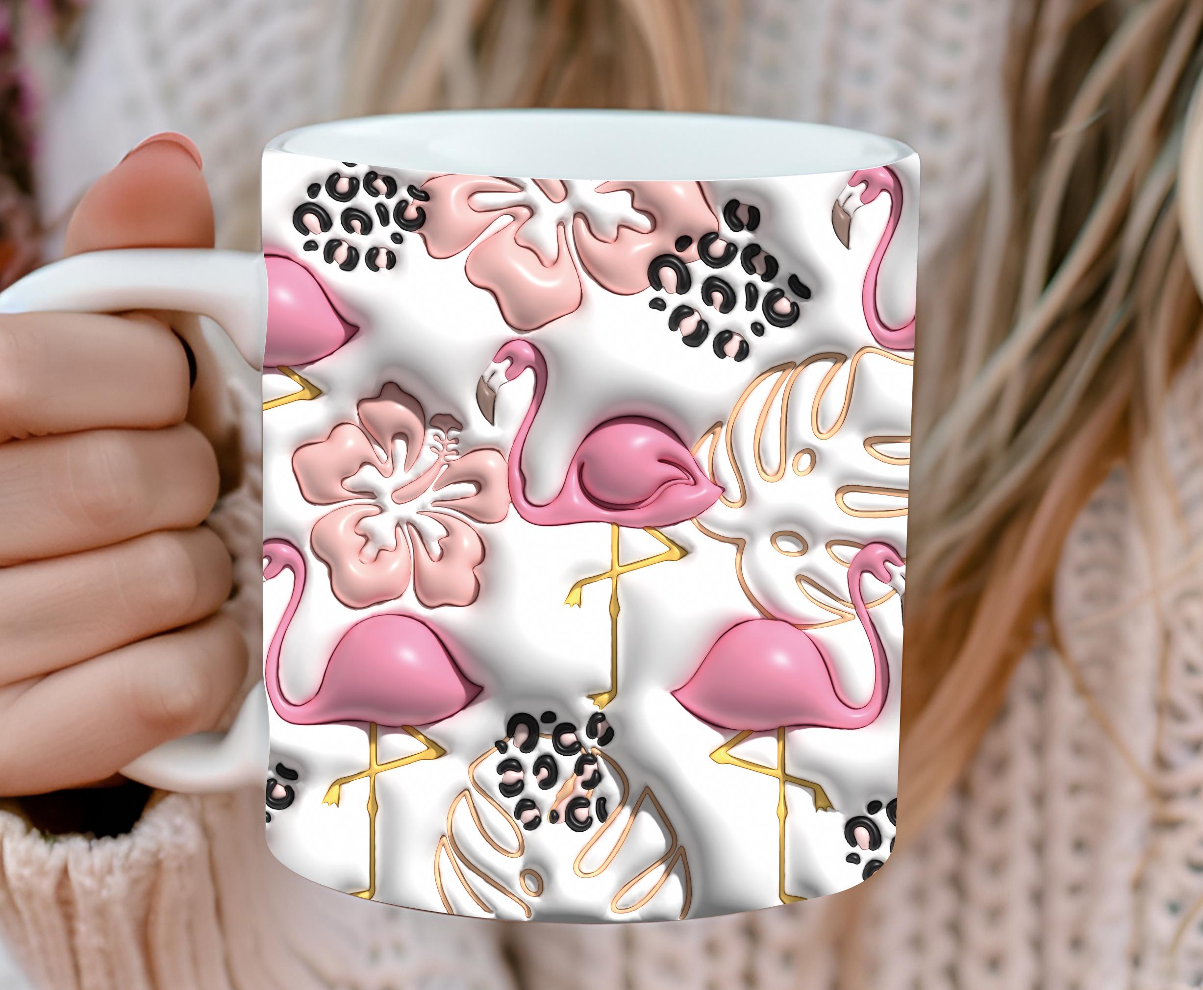 3D Flamingo Inflated Mug Wrap 11oz 15oz Tropical Mug Design 3D Puff ...