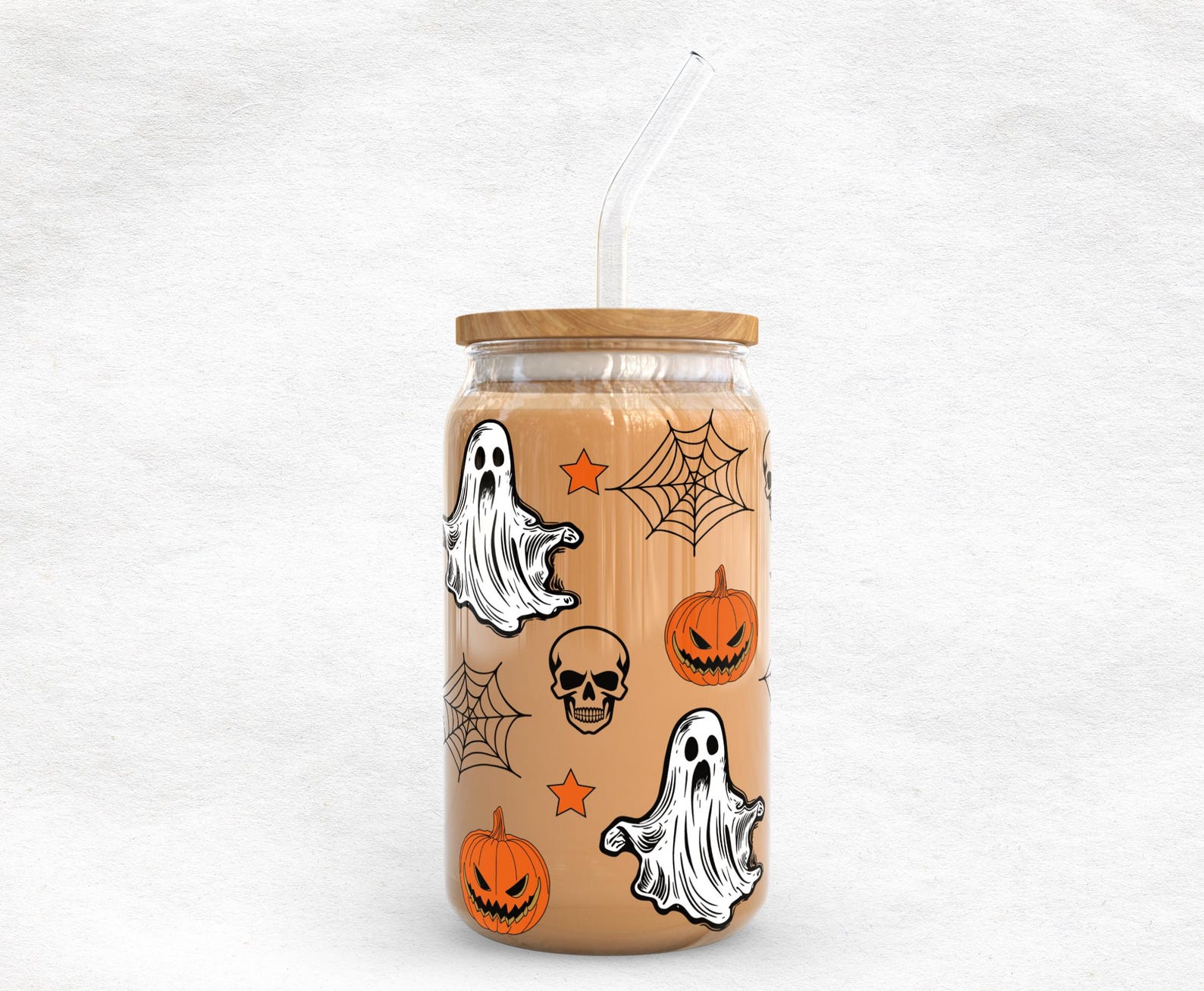 Halloween 16oz Glass Can Wrap PNG Skulls and Ghosts Glass Cup Wrap ...