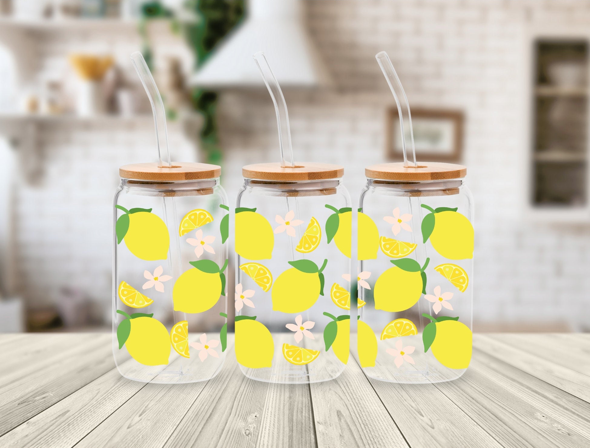 Lemon 16oz Glass Can Svg, Sliced Lemon Libbey Glass Can Wrap, Lemon ...