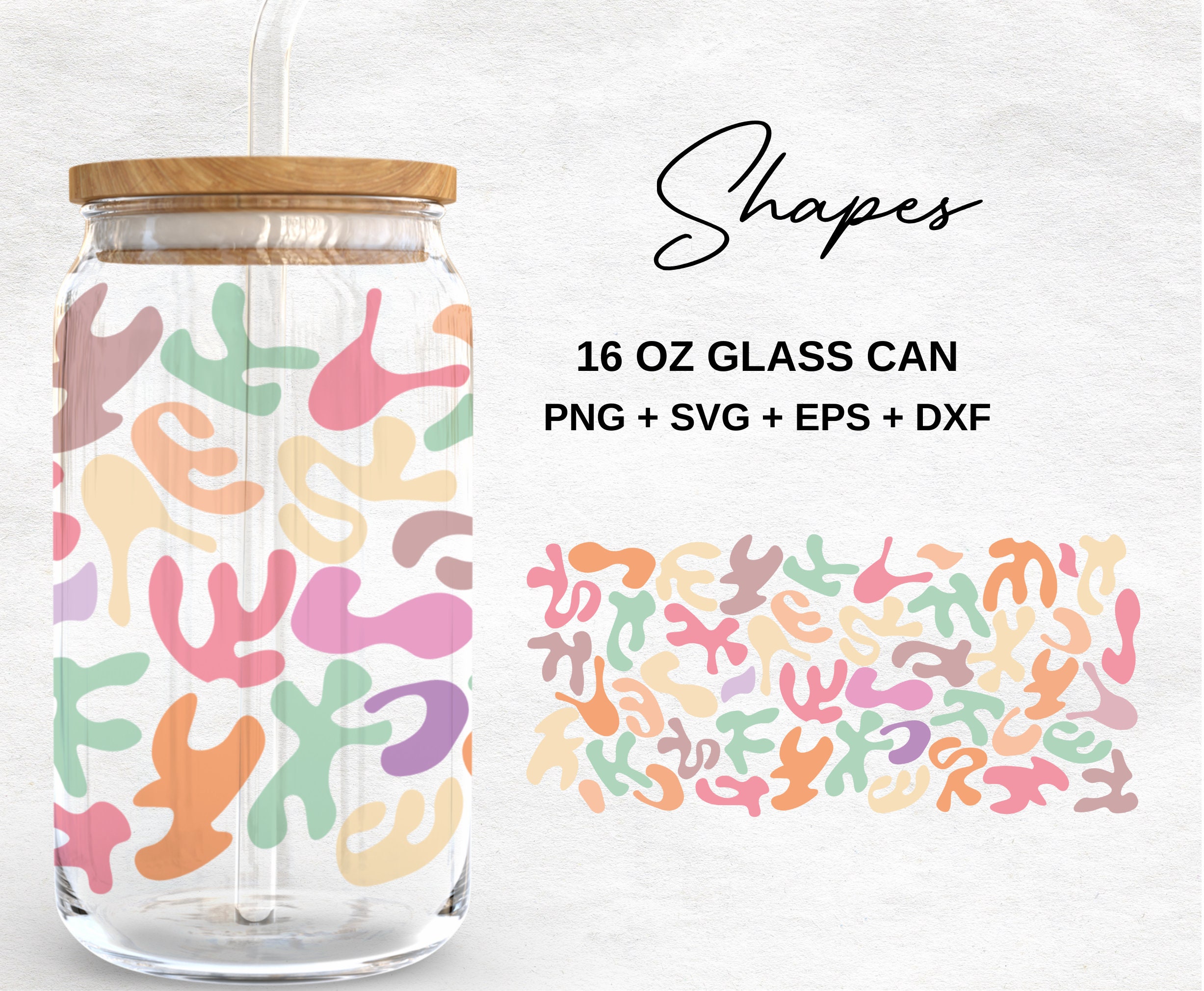 Groovy Shapes 16oz Glass Can Svg, Retro Groovy Libbey Glass Can Wrap ...