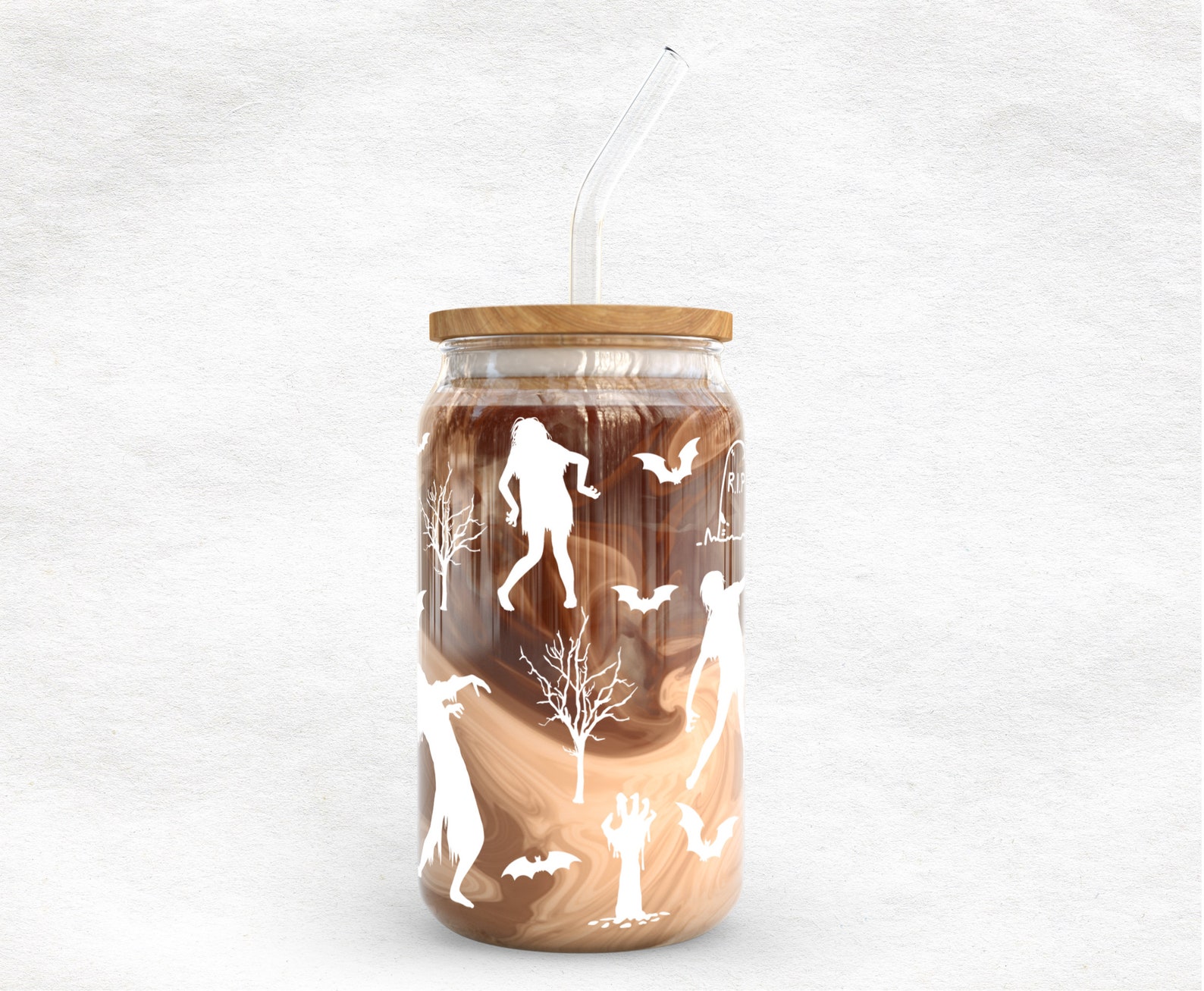 Zombie 16oz Glass Can Wrap PNG Halloween Glass Cup Wrap Spooky Zombie ...