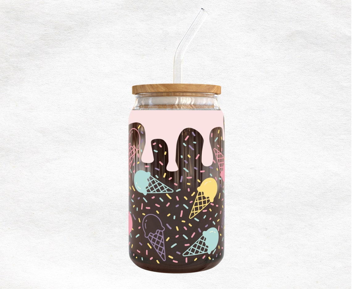 Dripping Ice Cream 16oz Glass Can Svg Sprinkles Libbey Glass Can Wrap ...