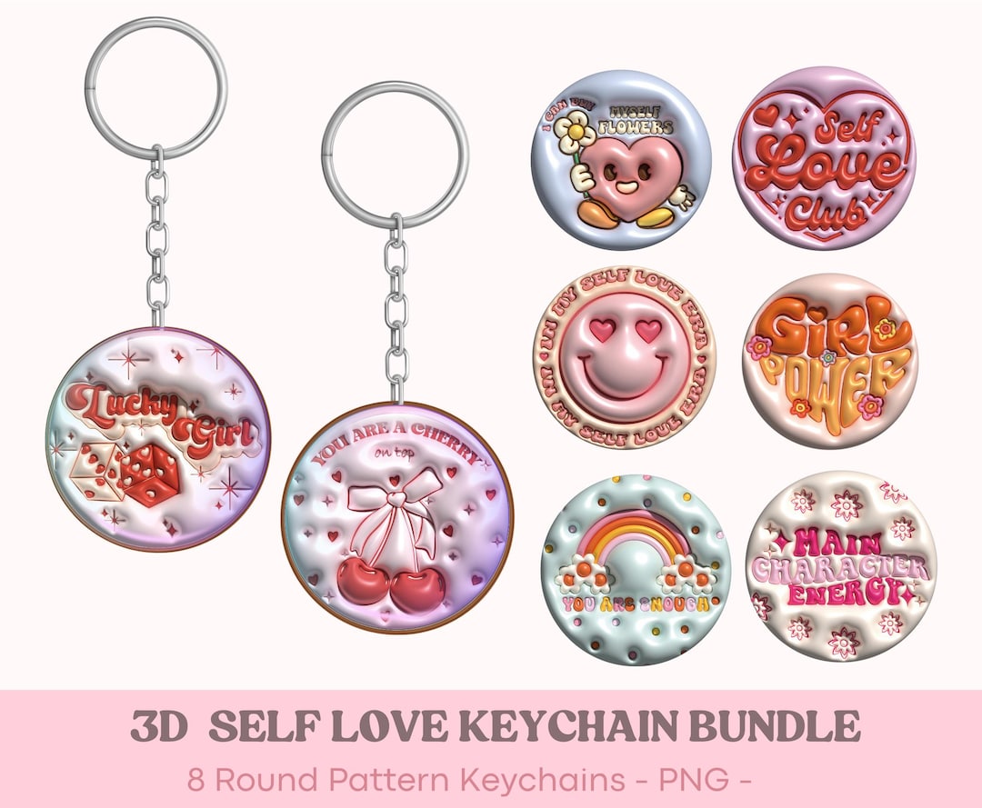 3D Self Love Round Pattern Keychain Wrap Bundle | Motivational Quotes ...