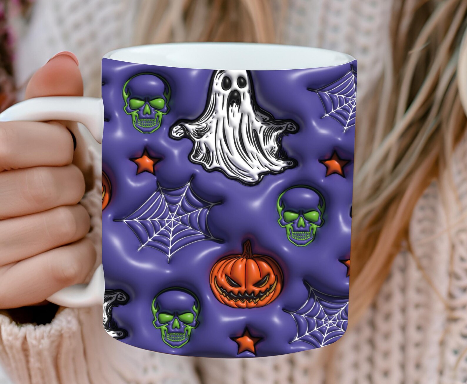 3D Skulls and Ghosts Inflated Mug Wrap PNG 11oz 15oz Halloween Mug ...