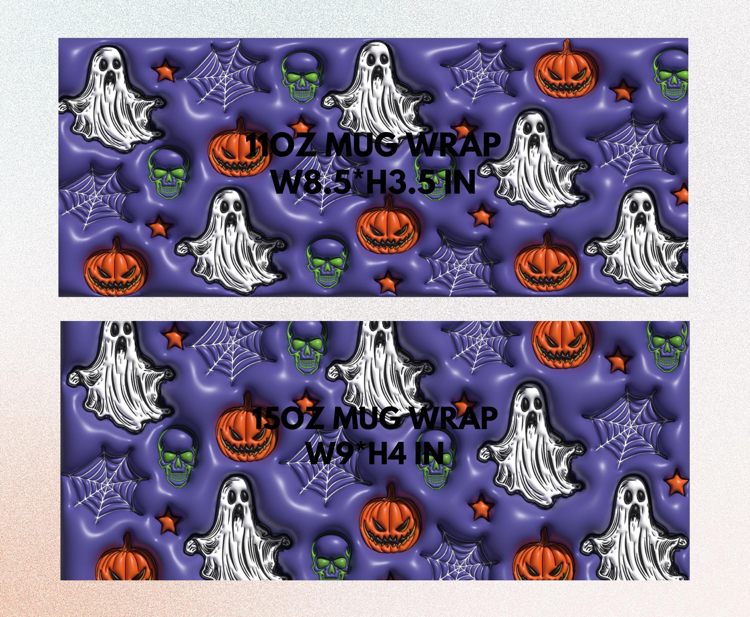 3D Skulls and Ghosts Inflated Mug Wrap PNG 11oz 15oz Halloween Mug ...