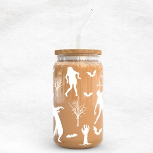 Zombie 16oz Glass Can Wrap PNG Halloween Glass Cup Wrap Spooky Zombie ...