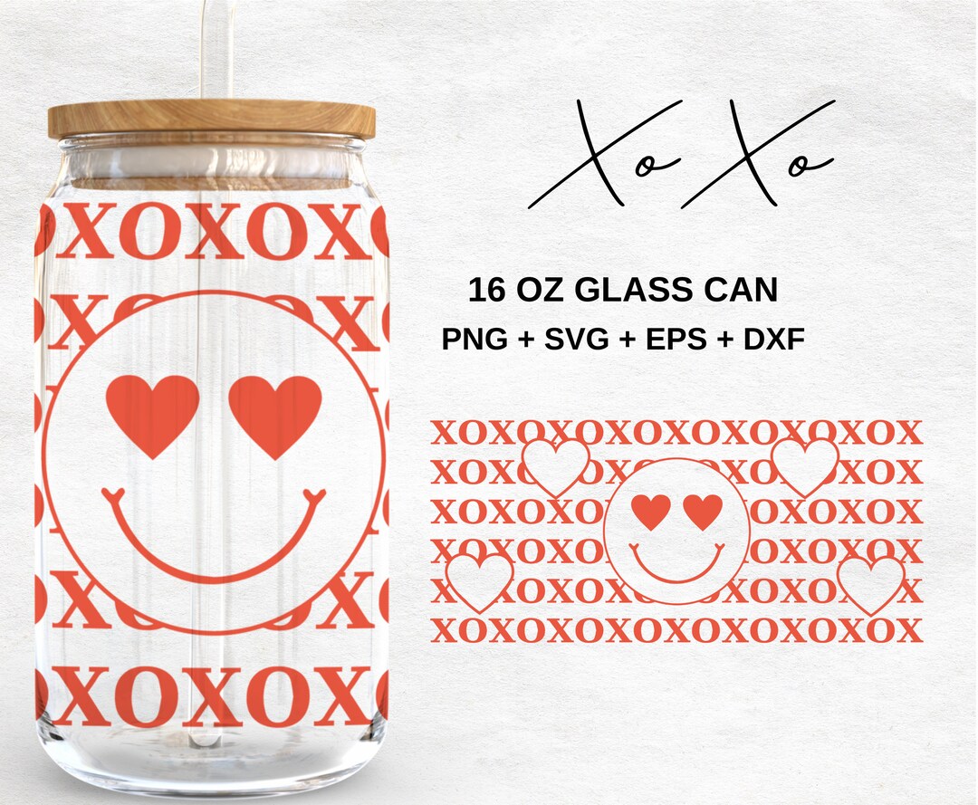 Xoxo 16oz Glass Can Svg, Valentine's Day Libbey Glass Can Wrap, Svg ...