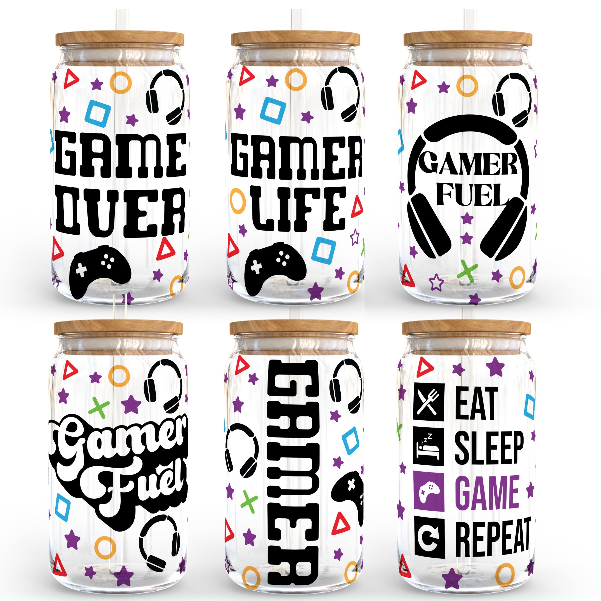 Gamer Bundle 16oz Glass Can Svg Gamer Life Can Wrap Game Over Glass Can ...