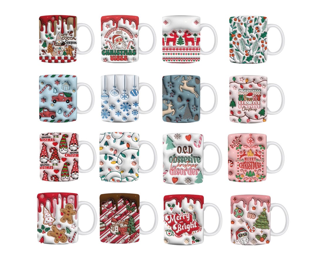 20 Designs 3D Inflated Christmas Mug Wrap Bundle, Christmas Mug ...