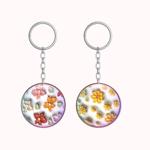 3D Floral Inflated Round Pattern Keychain Wrap Bundle | Keyring ...