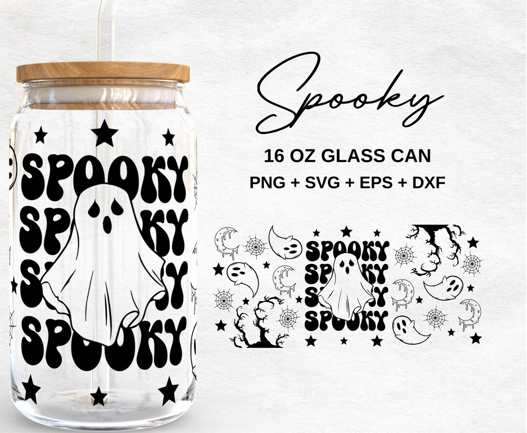Spooky Ghost 16oz Glass Can Svg | Halloween Cute Ghost Glass Can Wrap ...
