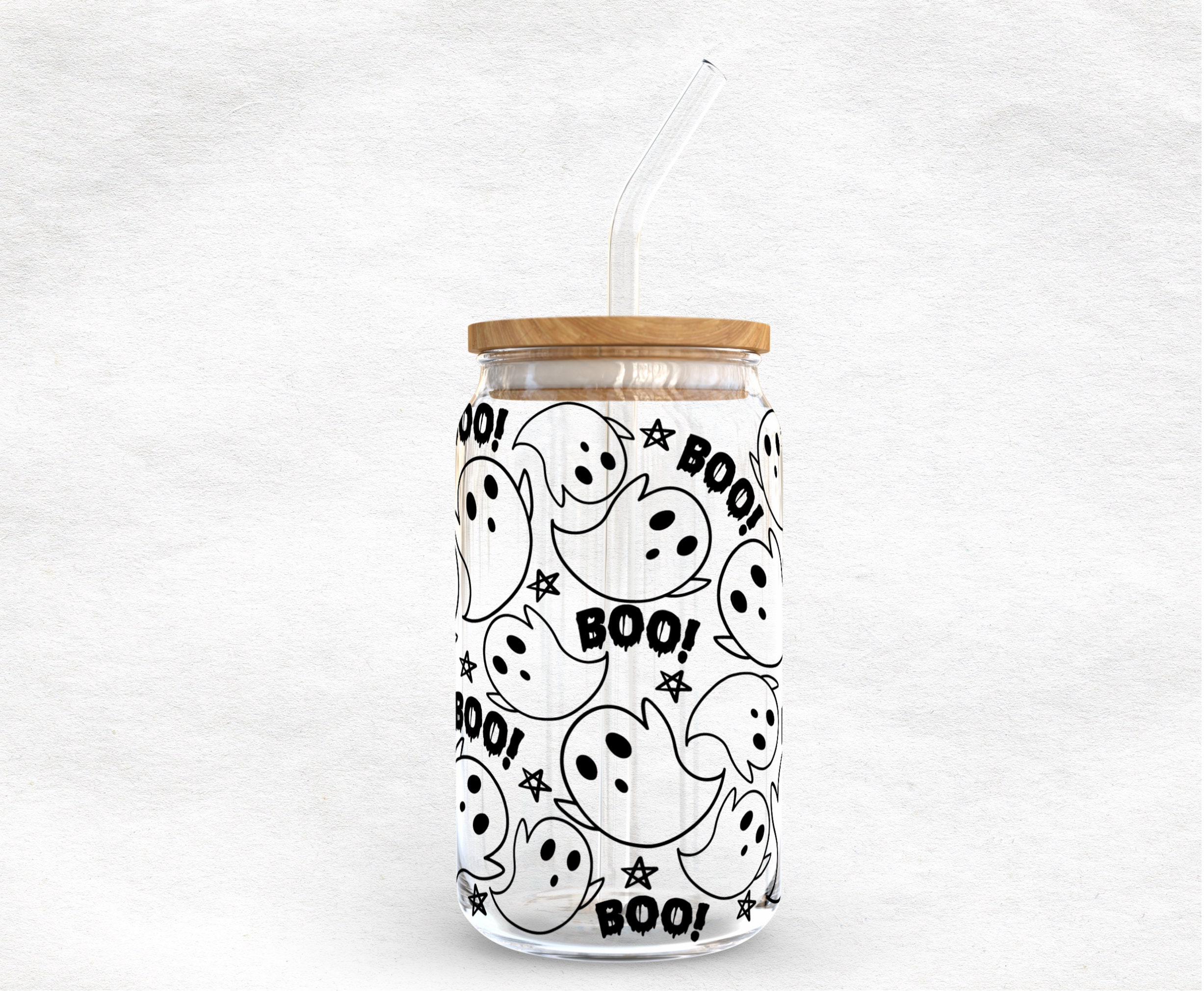 Halloween 16oz Glass Can Wrap PNG Cute Ghost Glass Cup Wrap Boo Spooky ...