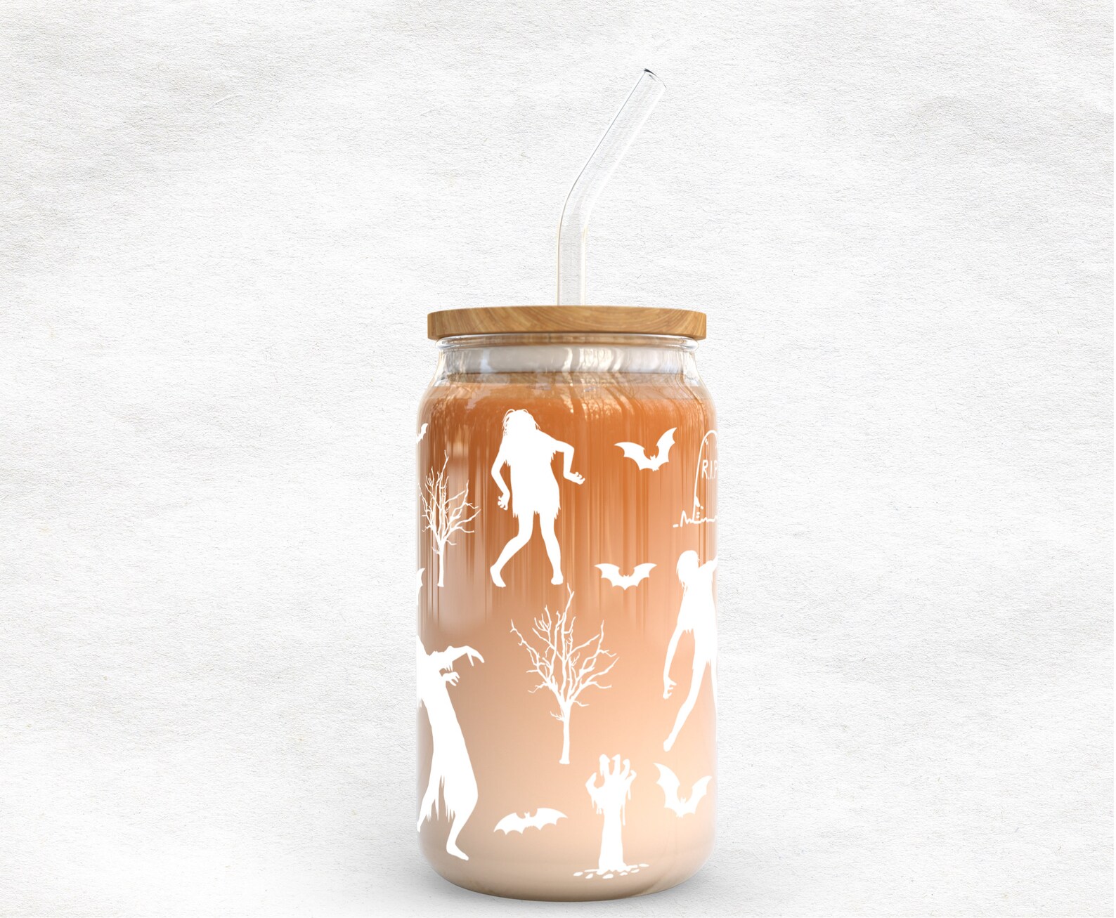 Zombie 16oz Glass Can Wrap PNG Halloween Glass Cup Wrap Spooky Zombie ...