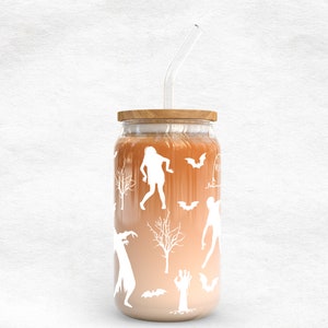 Zombie 16oz Glass Can Wrap PNG Halloween Glass Cup Wrap Spooky Zombie ...