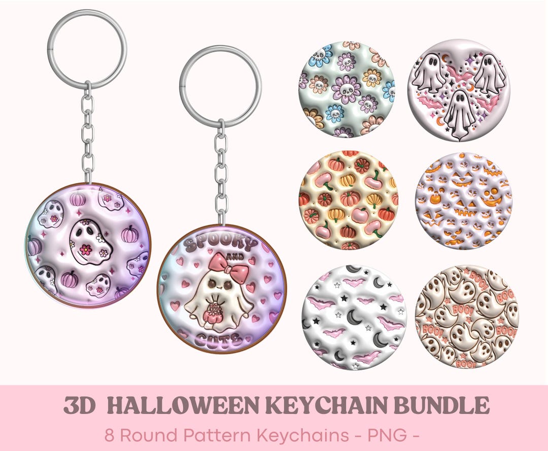 3D Halloween Inflated Round Pattern Keychain Wrap Bundle | Spooky ...