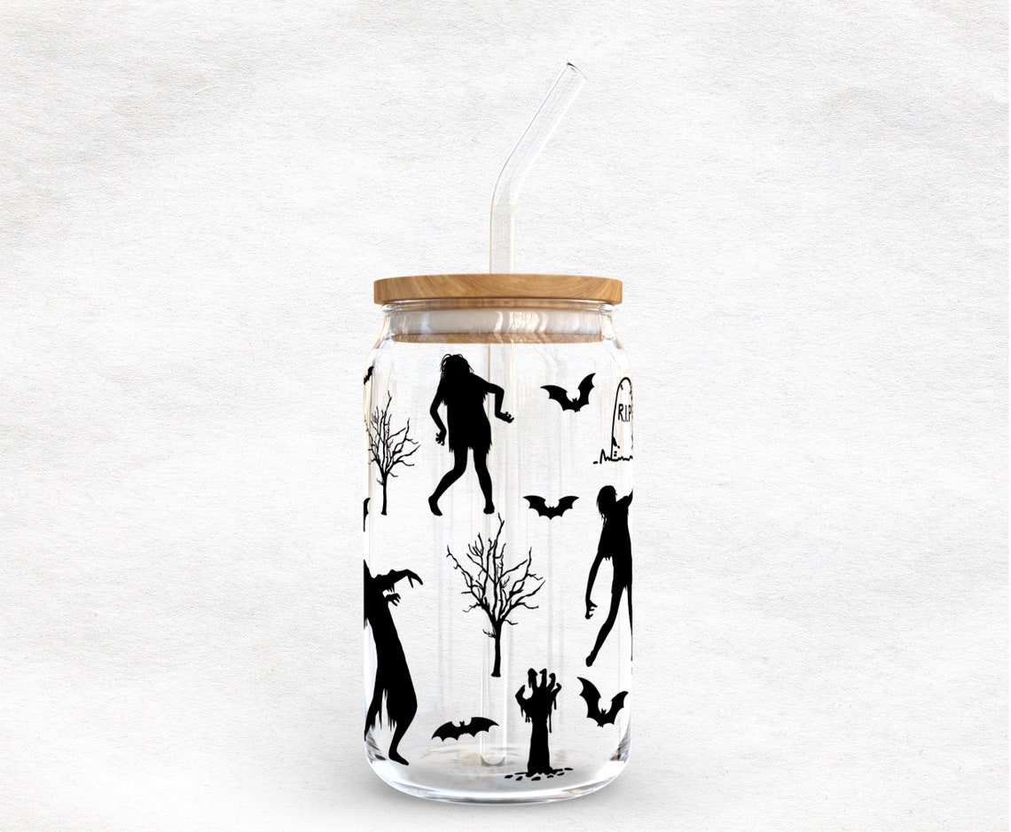 Zombie 16oz Glass Can Wrap PNG Halloween Glass Cup Wrap Spooky Zombie ...