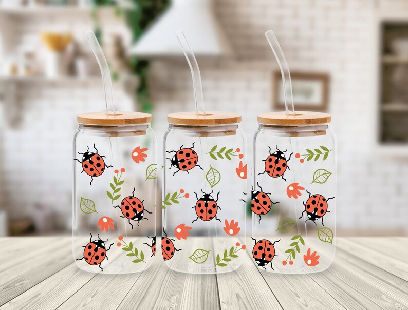 Ladybug 16oz Glass Can Svg, Animal Libbey Glass Can, Ladybug and ...