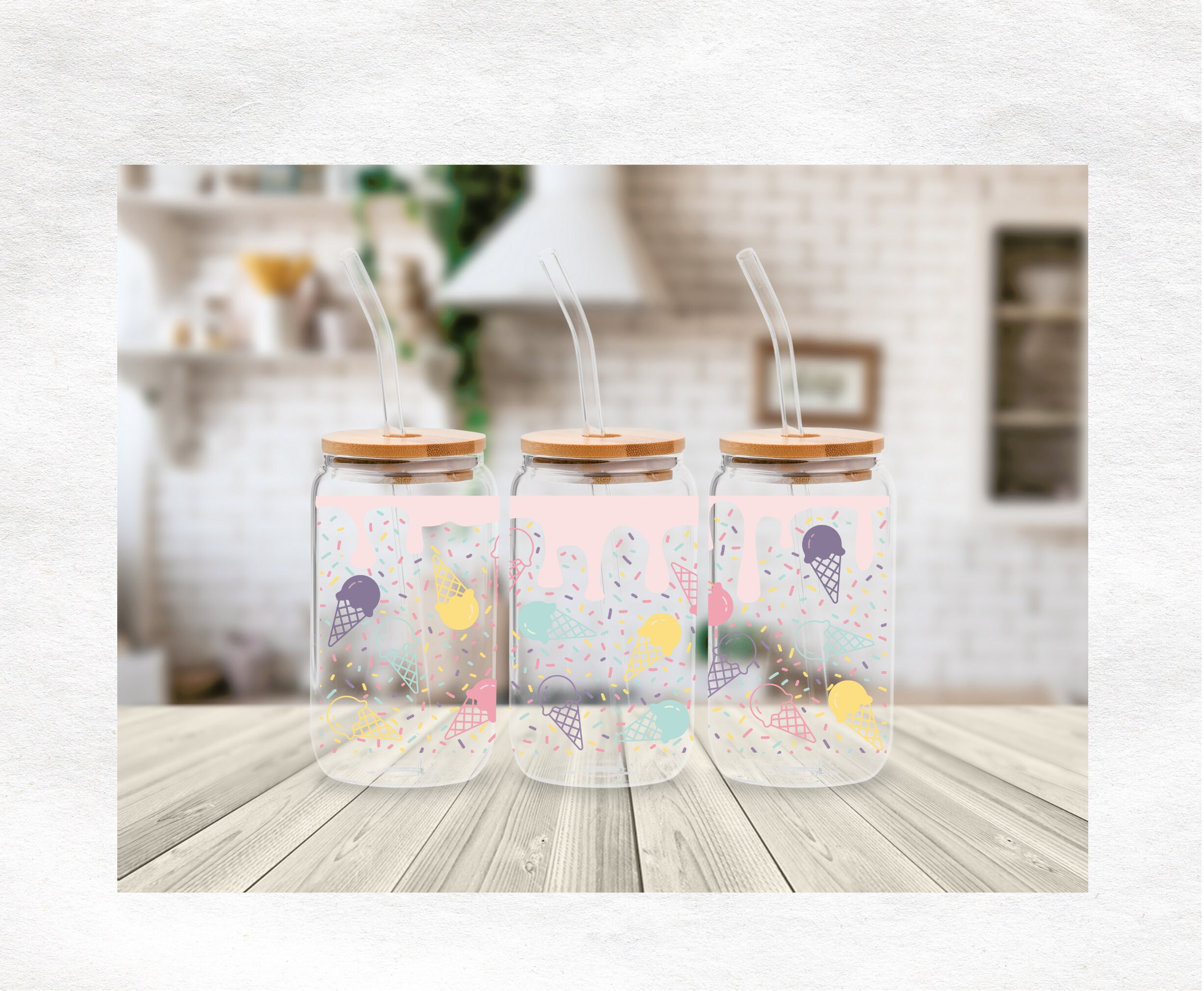Dripping Ice Cream 16oz Glass Can Svg Sprinkles Libbey Glass Can Wrap ...