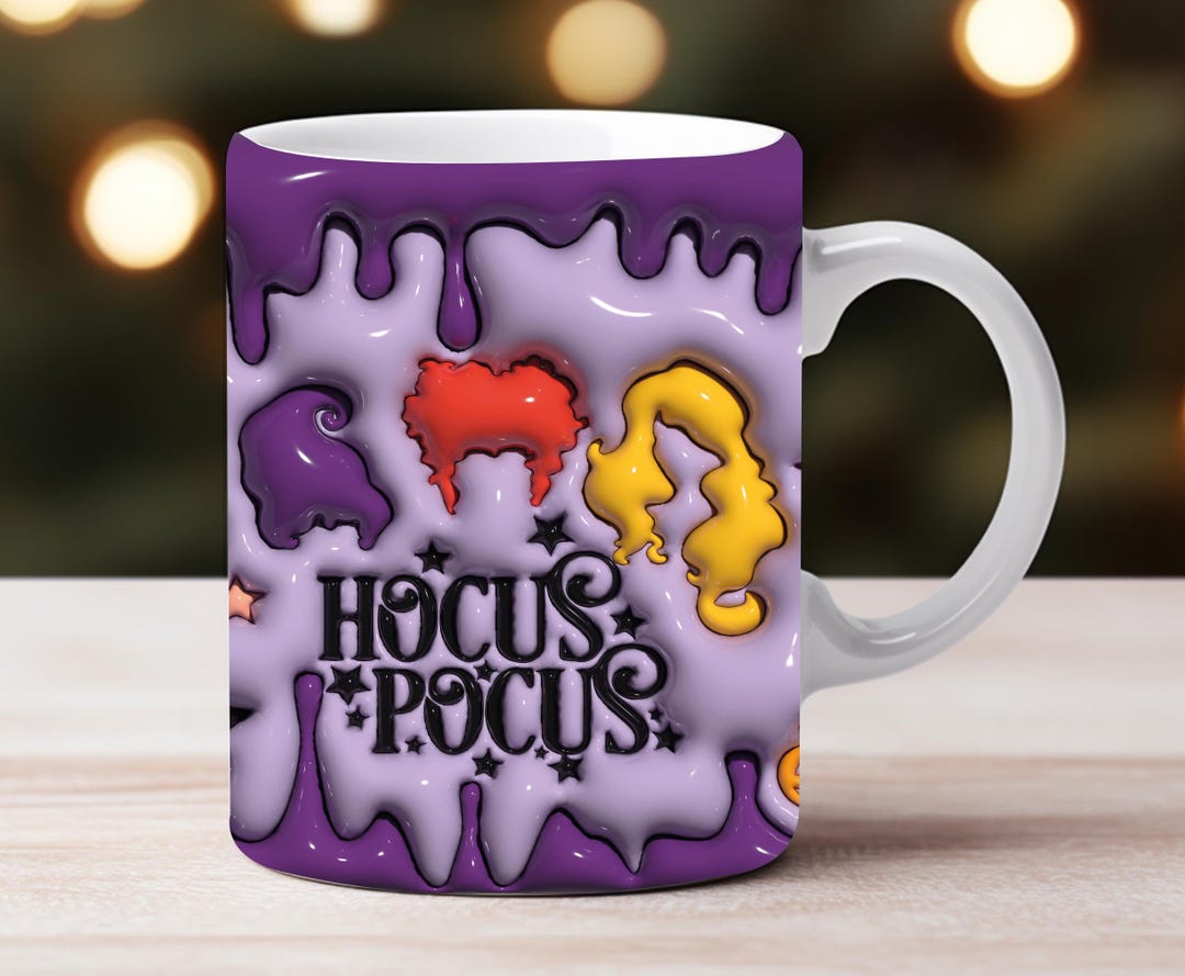 Hocus Pocus 3D Inflated Mug Wrap, Dripping Halloween Mug Template, Spooky 3D Puff 11oz Mug Png ...