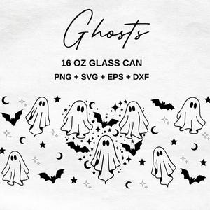 Halloween 16oz Glass Can Wrap SVG | Heart Shaped Ghost Glass Cup Wrap ...