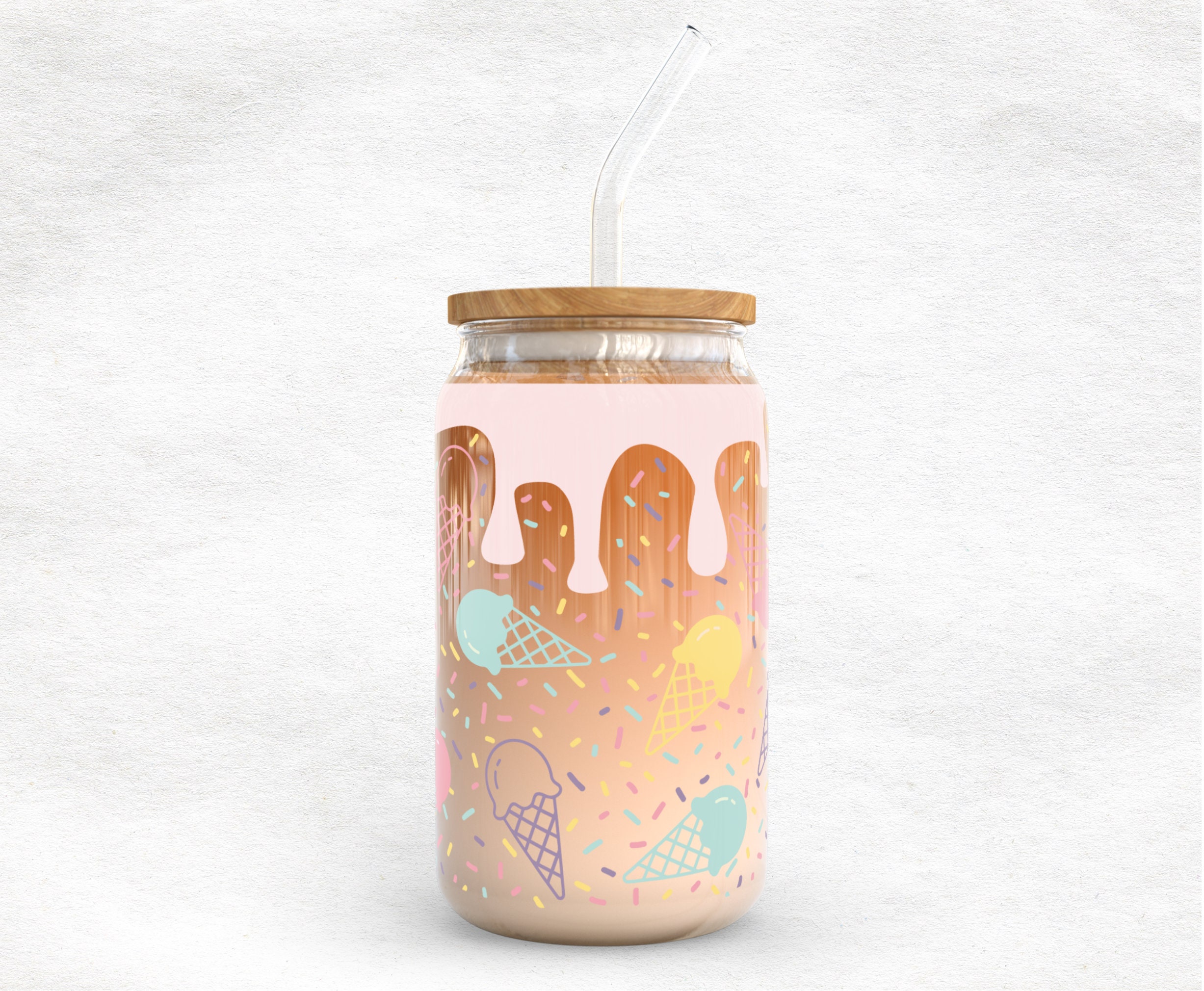 Dripping Ice Cream 16oz Glass Can Svg Sprinkles Libbey Glass Can Wrap ...