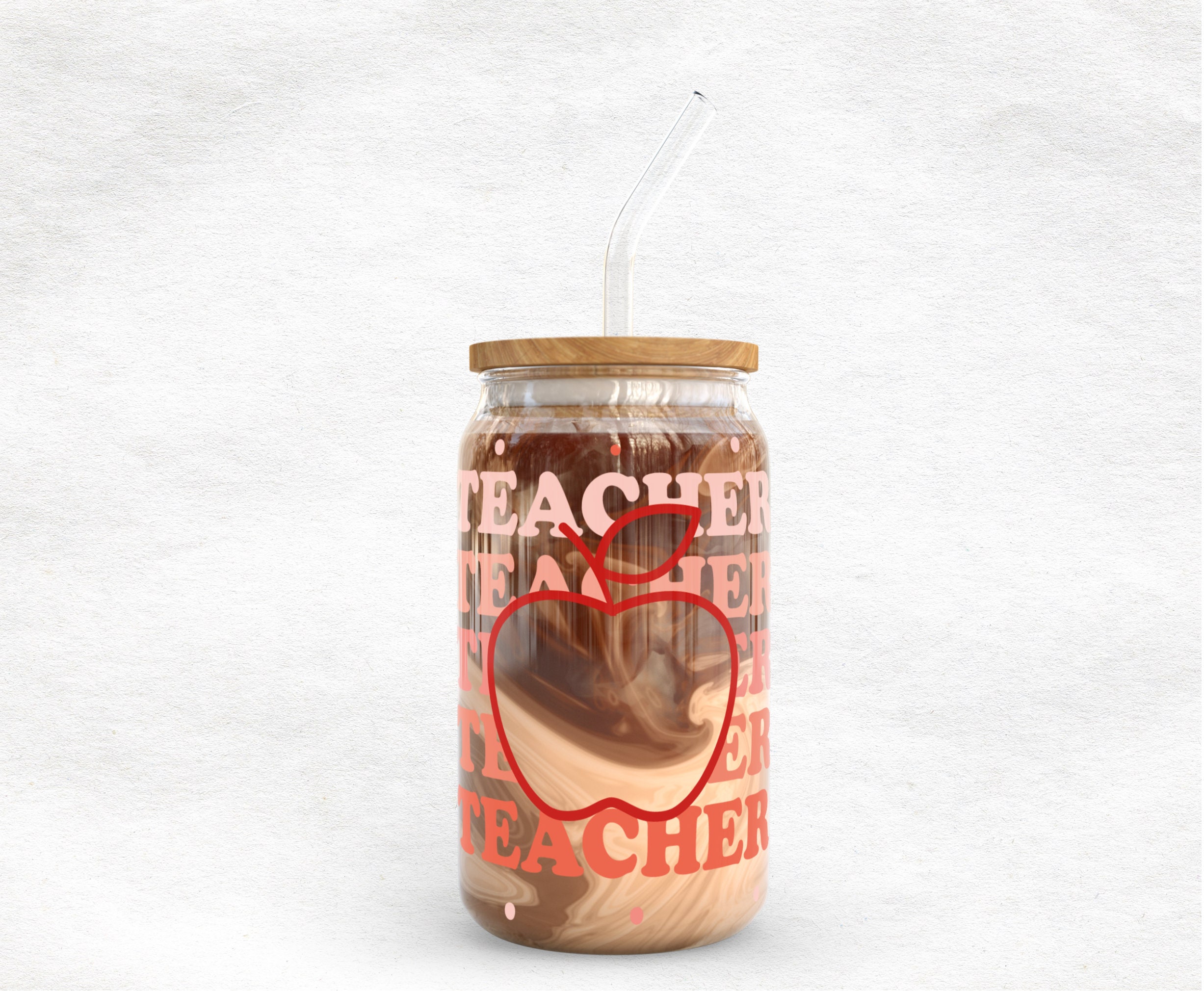 Teacher 16oz Glass Can Wrap Teacher and Apple Libbey Glass Cup Svg ...