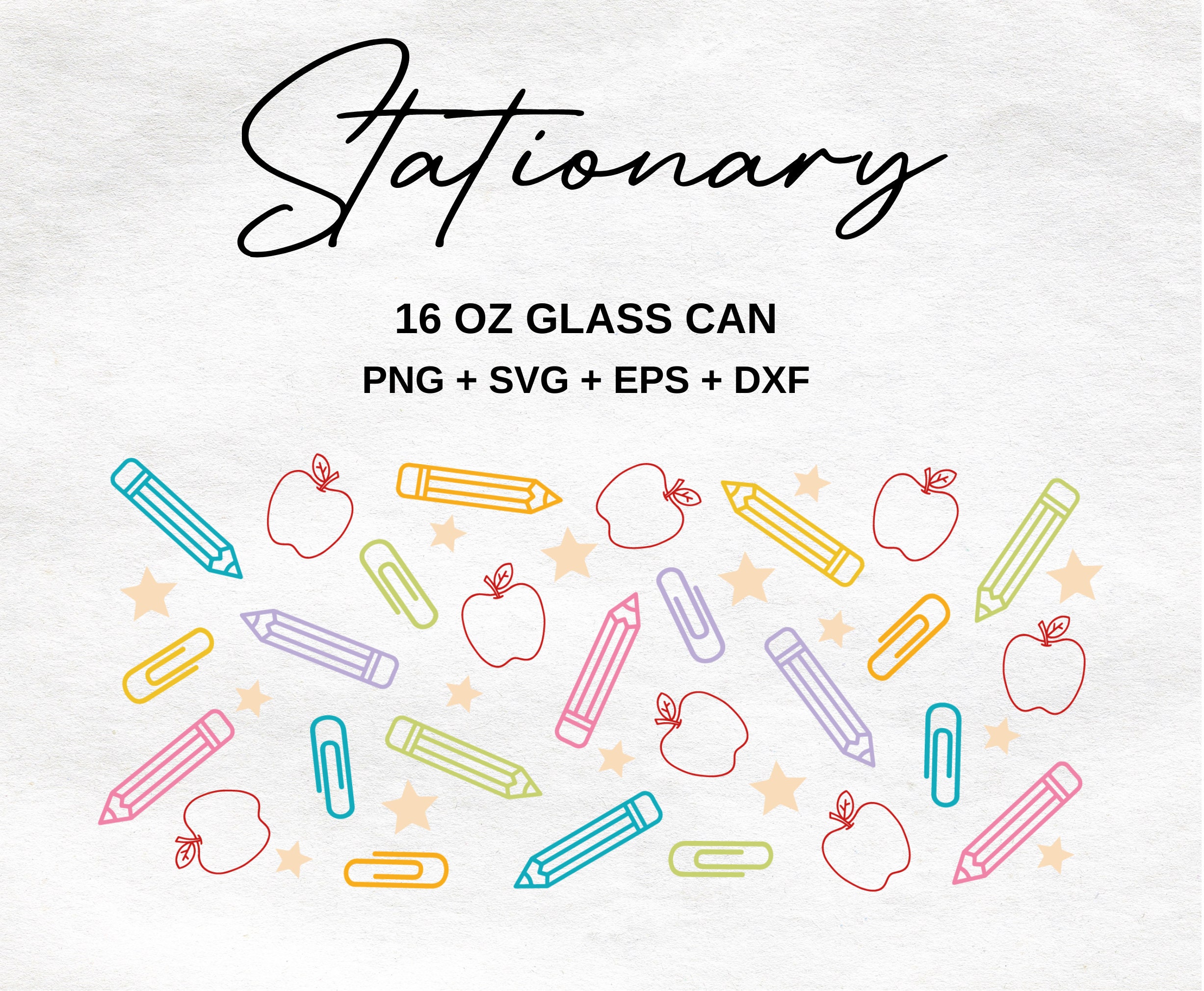 Stationery 16oz Glass Can Svg, Pencil Libbey Glass Can, Teacher Libbey ...