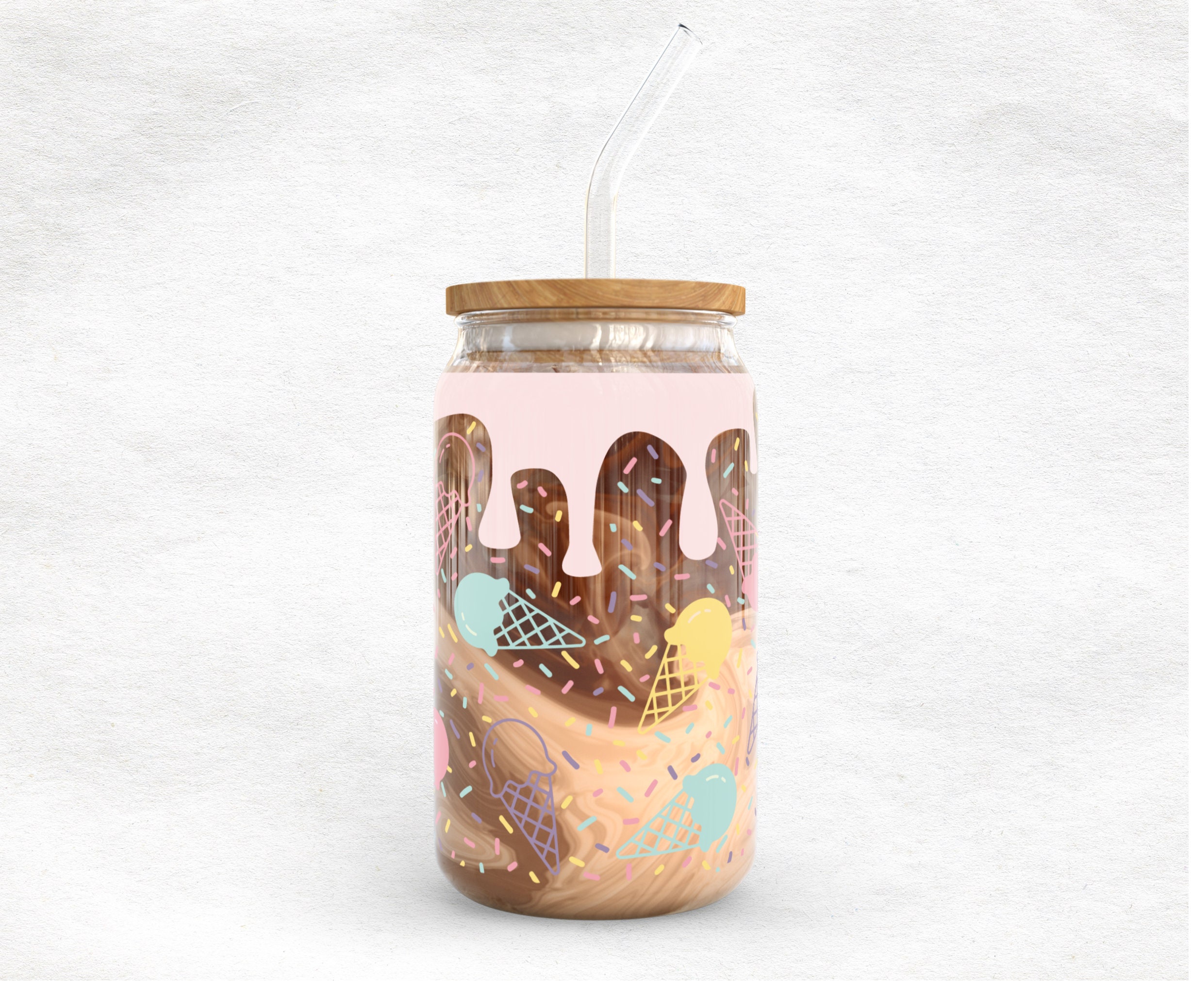 Dripping Ice Cream 16oz Glass Can Svg Sprinkles Libbey Glass Can Wrap ...