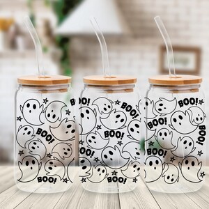 Halloween 16oz Glass Can Wrap PNG | Cute Ghost Glass Cup Wrap | Boo ...