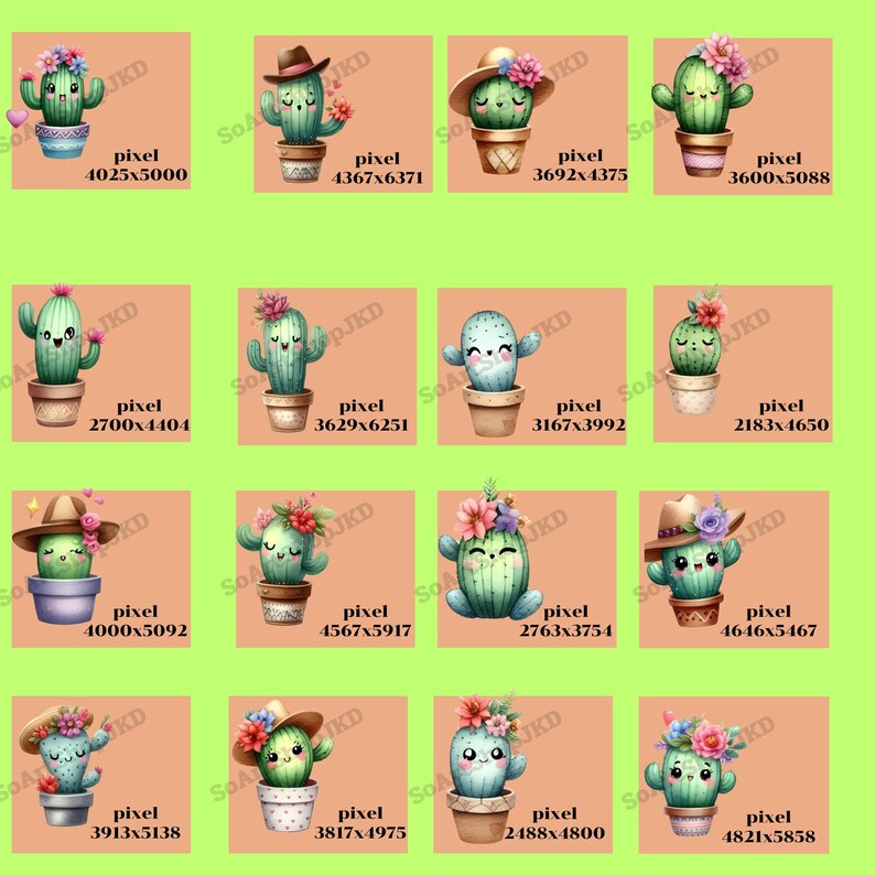 Cactus Cuties Bundle: 60 Adorable PNG Cliparts - Whimsical Desert ...