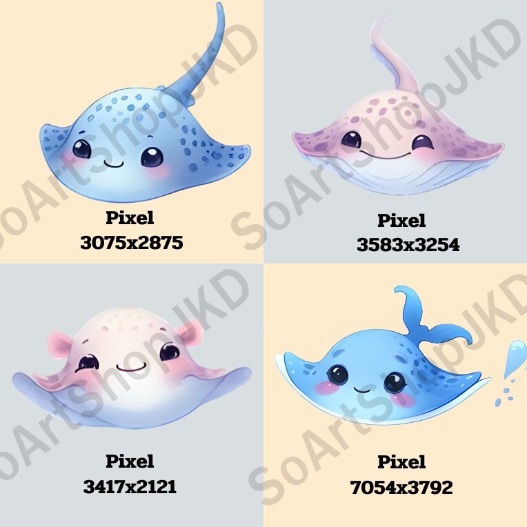 Set of 10 PNG Watercolor Cute Stingray Clipart - Etsy