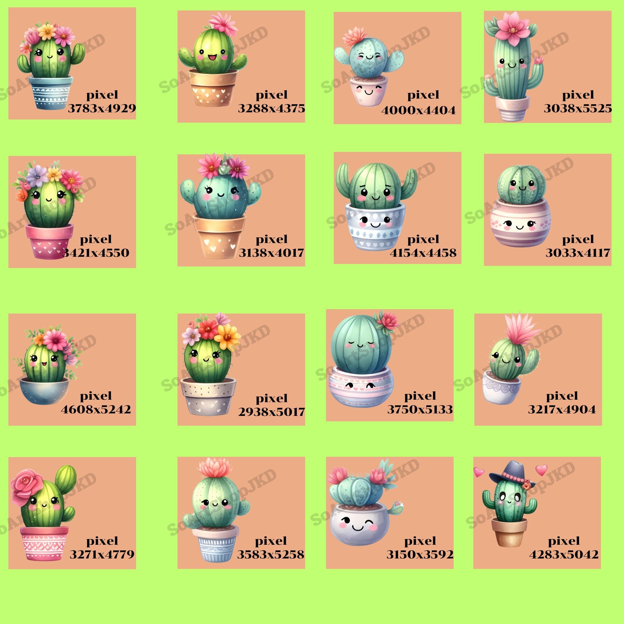 Cactus Cuties Bundle: 60 Adorable PNG Cliparts - Whimsical Desert ...