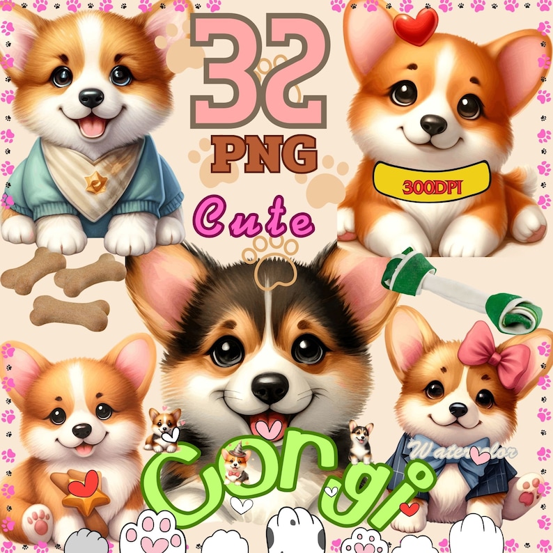 Cute Corgi Clipart Set - Adorable Dog Graphics for Crafts, Scrapbooking ...