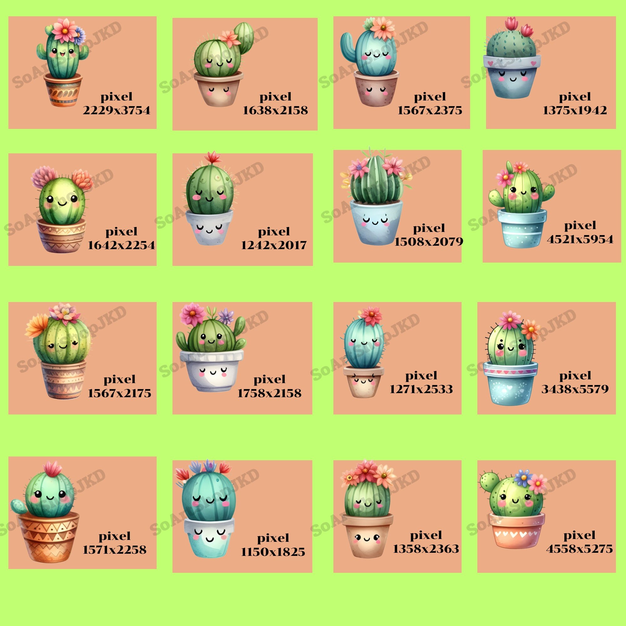 Cactus Cuties Bundle: 60 Adorable PNG Cliparts - Whimsical Desert ...