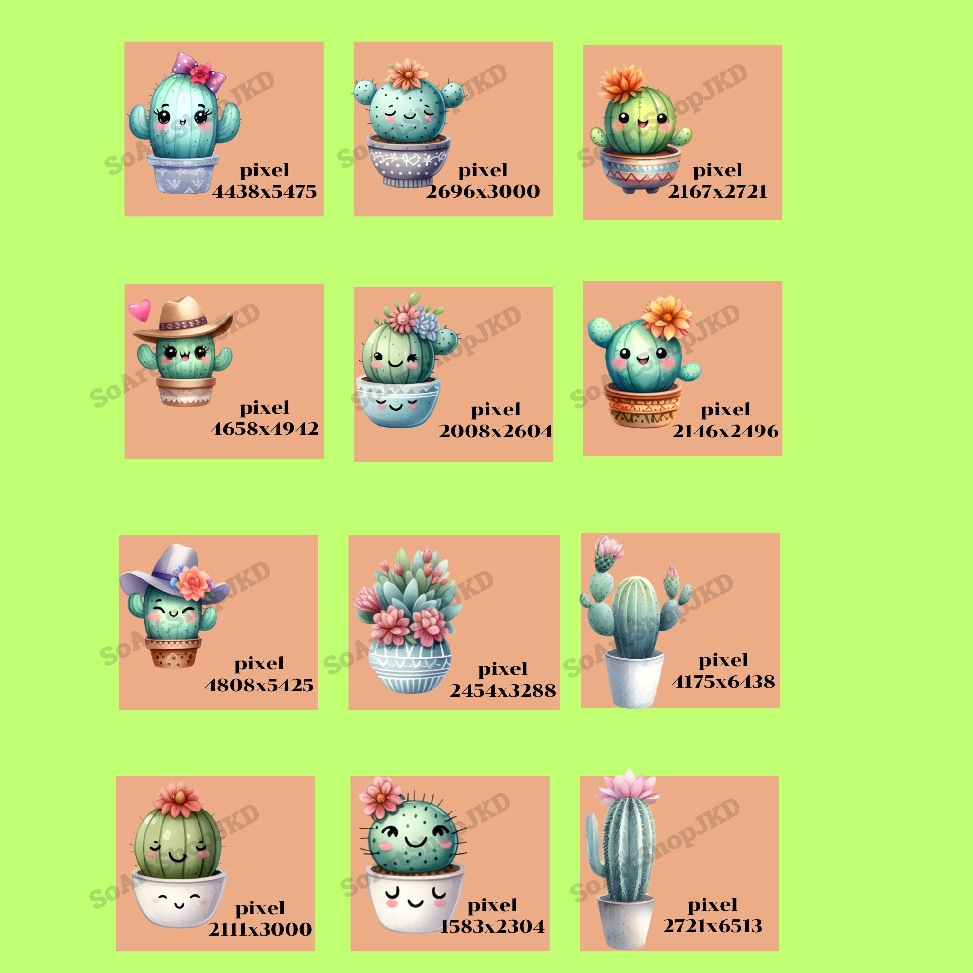 Cactus Cuties Bundle: 60 Adorable PNG Cliparts - Whimsical Desert ...