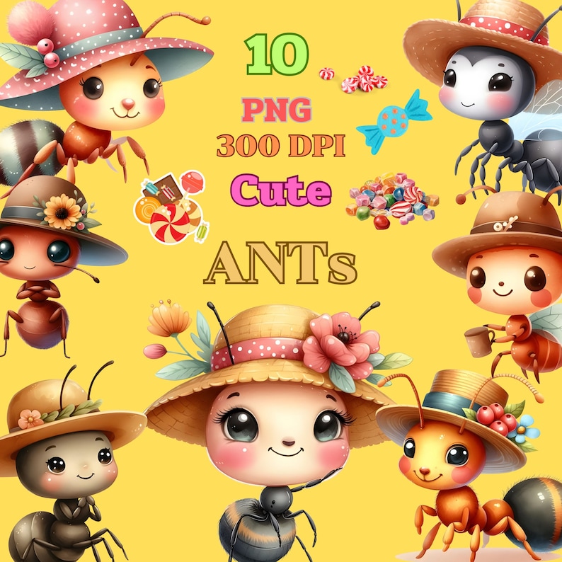 Ant Clipart: Whimsical Insect Graphics With Hats (PNG) - Etsy