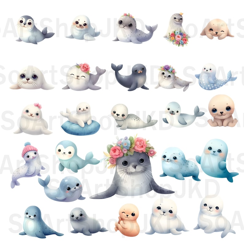 Adorable Seal PNG Set 26 Cute Seal Clipart Images With Flowers and ...