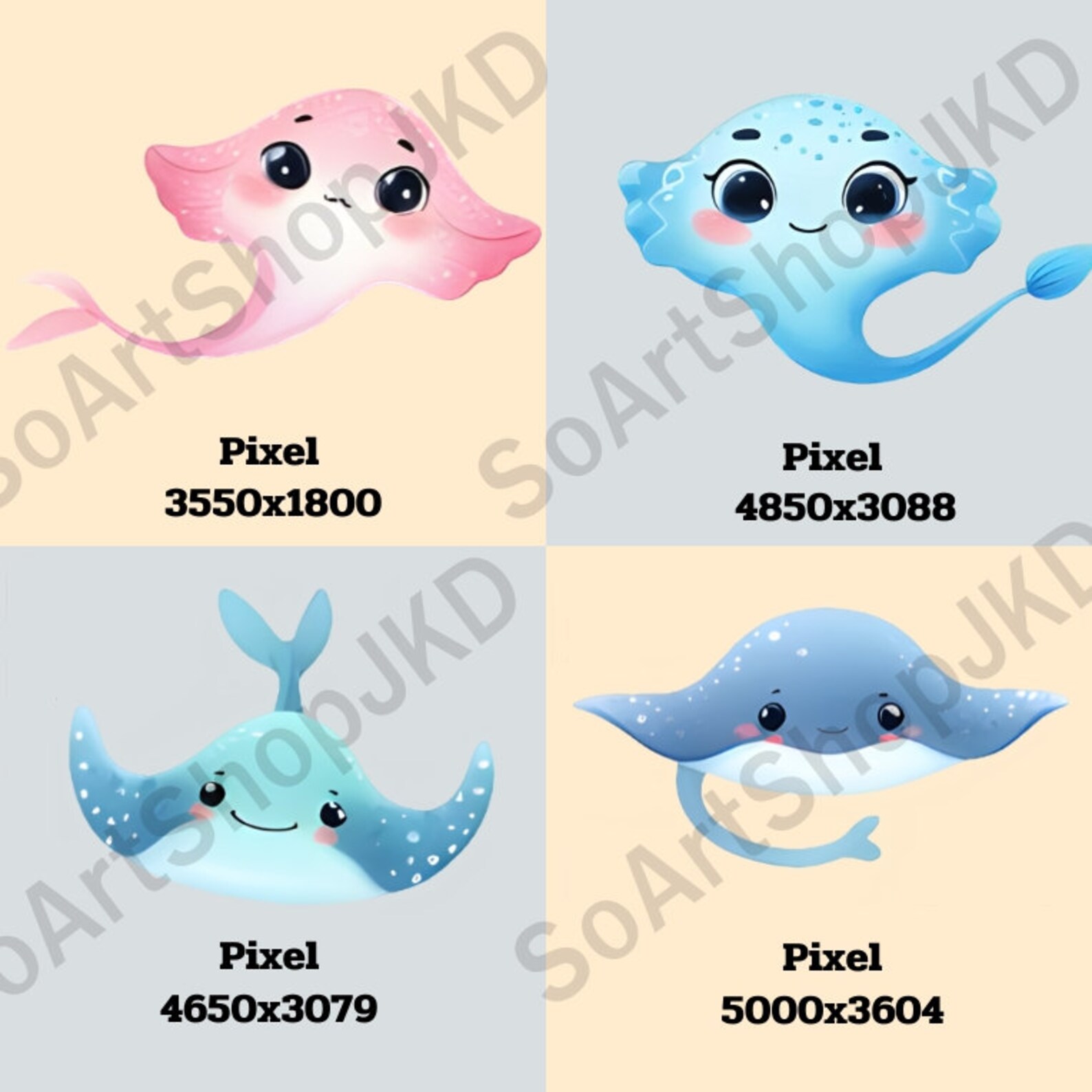 Set of 10 PNG Watercolor Cute Stingray Clipart - Etsy