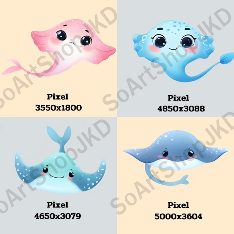Set of 10 PNG Watercolor Cute Stingray Clipart - Etsy
