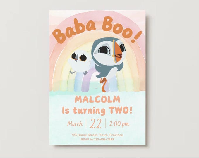 Puffin Rock Birthday Invitation - Etsy