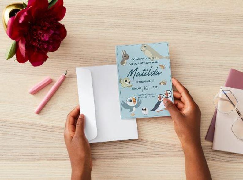 Puffin Rock Birthday Invitation - Etsy
