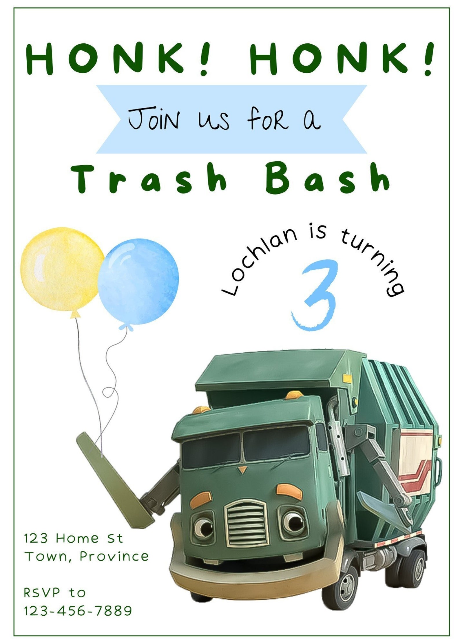 Trash Truck Birthday Party Invitation - Etsy