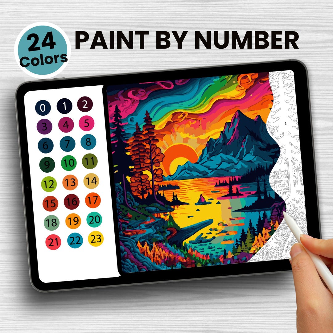 Dreamscape Mountain Sunset Digital Paint by Number, Psychedelic Nature ...