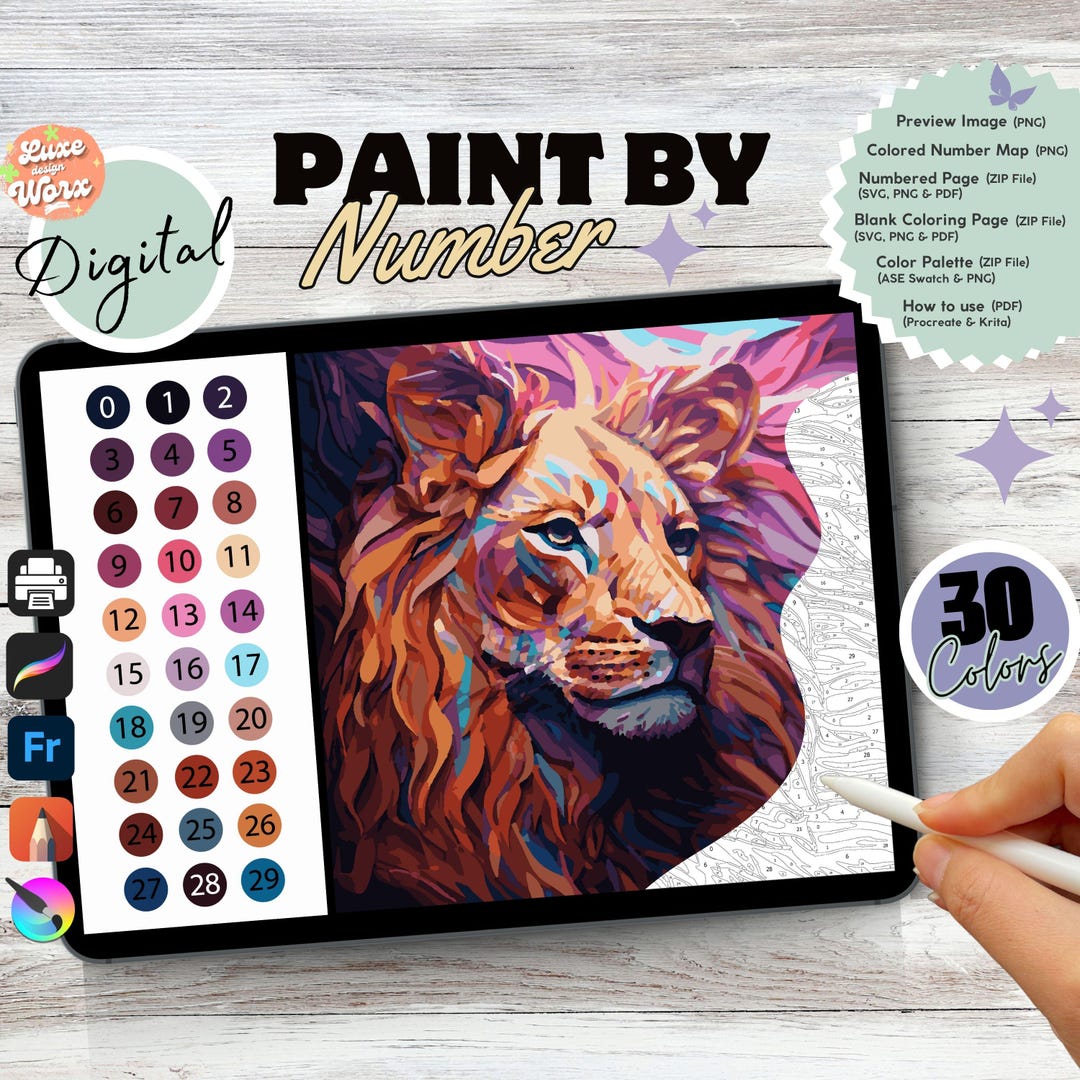 Paint by Numbers African Lion Digital | Safari Animal Color by Number ...