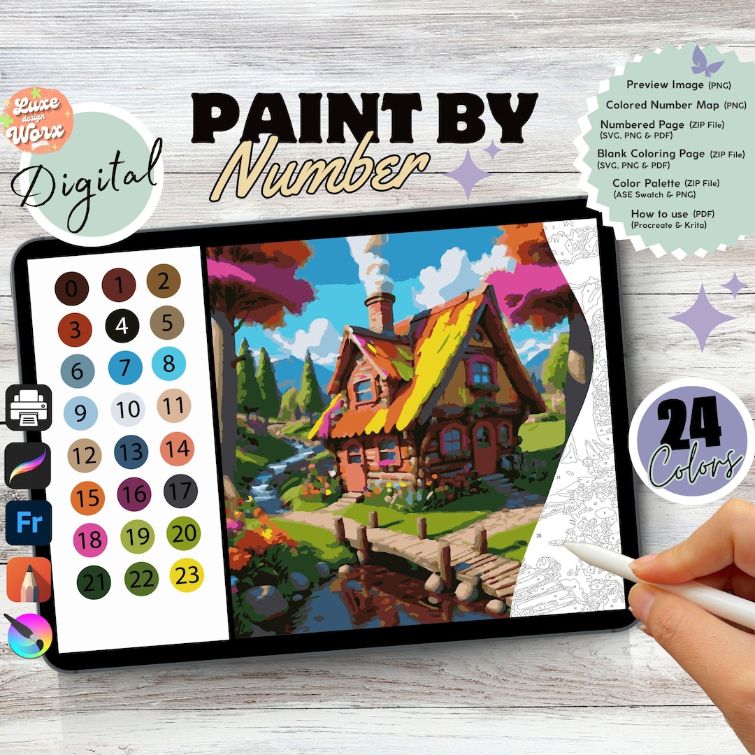 Paint by Numbers Wooden Log Cabin Digital | Nature Scene Color by ...