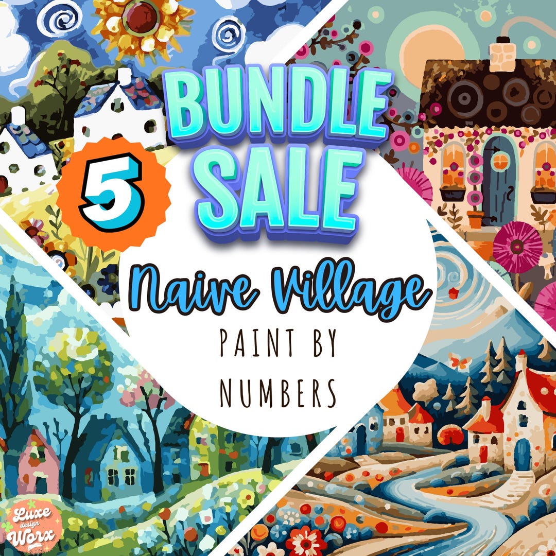 Digital Paint by Number Naive Village Scenes - Whimsical Color by ...