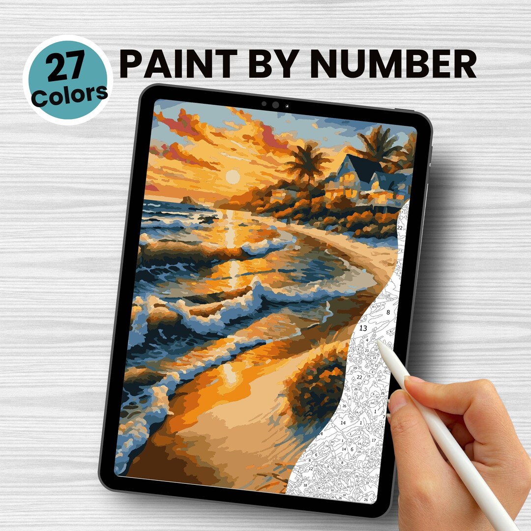 Tropical Beach Seascape Digital Paint by Number, Coastal Printable DIY ...