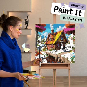 Paint by Numbers Wooden Log Cabin Digital | Nature Scene Color by ...