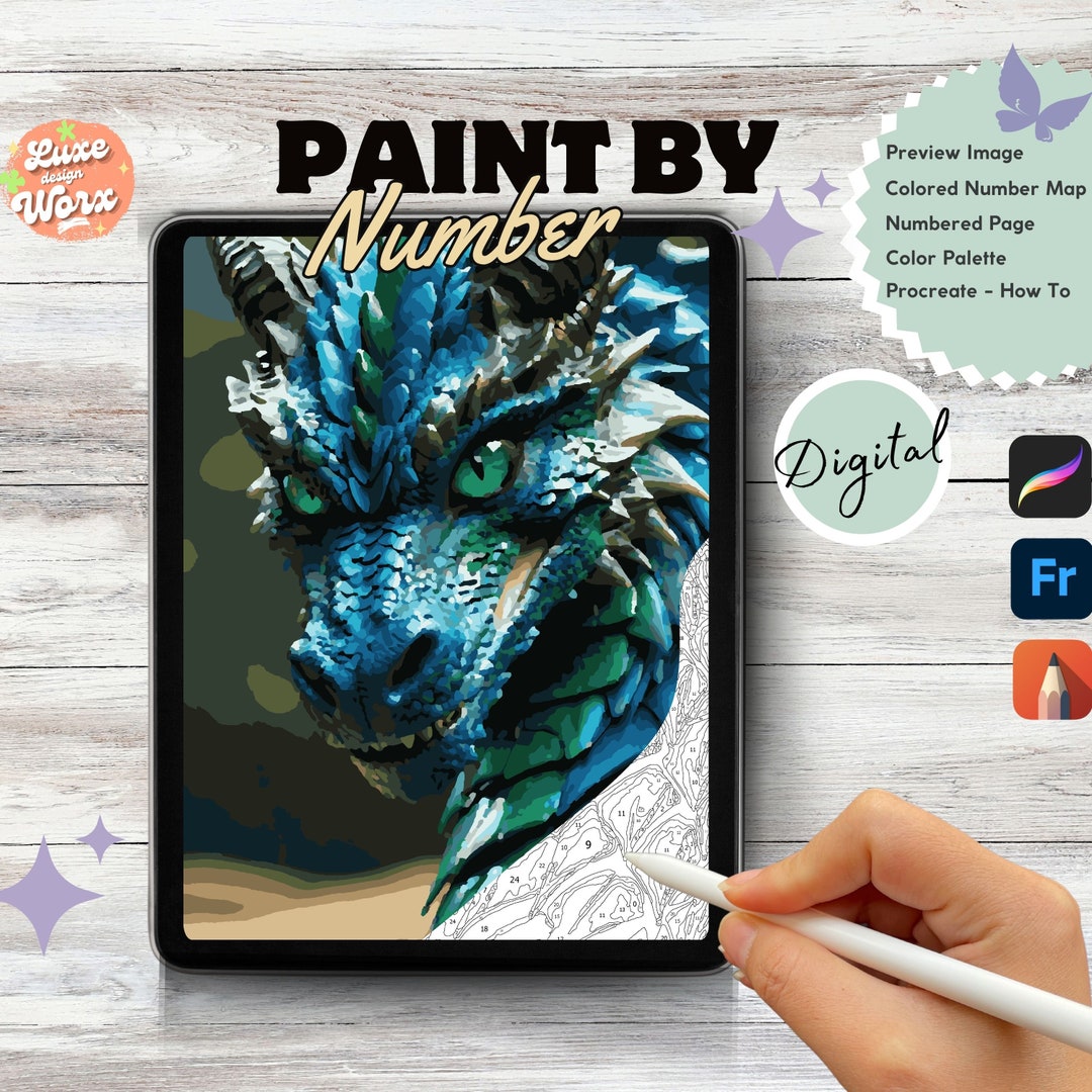 Digital Paint by Number Dragon - Mythical Creature Color by Number for ...